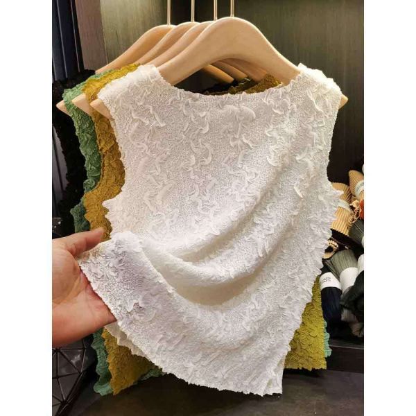 Quality High Elastic Comfortable Sequined Floral Printed  Pleated Sleeveless T-shirt Summer New Women's Vests & Waistcoats for sale