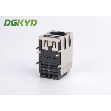 Quality Industrial Dual Deck USB Rj45 Connector Cat 5e Rj45 Connector With USB , G/Y LED for sale