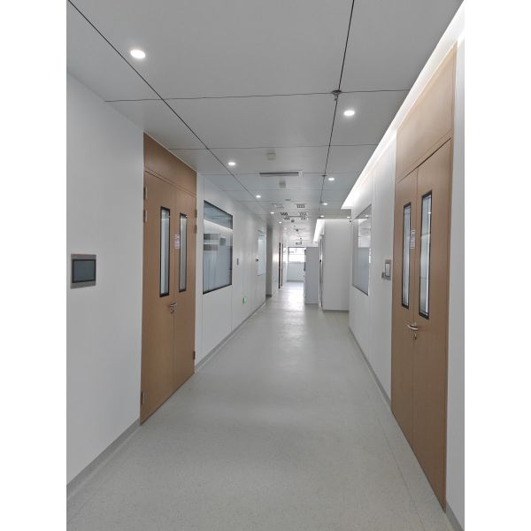 Quality Wooden Grain Steel Double Cleanroom Swing Door Hospital Metal Doors With Glass Vision for sale