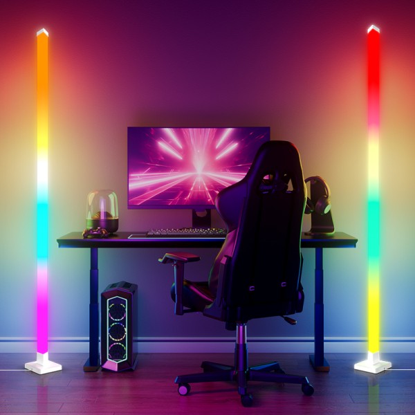 Quality LED Light Source RGB Modern Floor Lamp Multi Color Smart Corner Lighting Music Sync Dimmable Remote App Control White Shade for sale