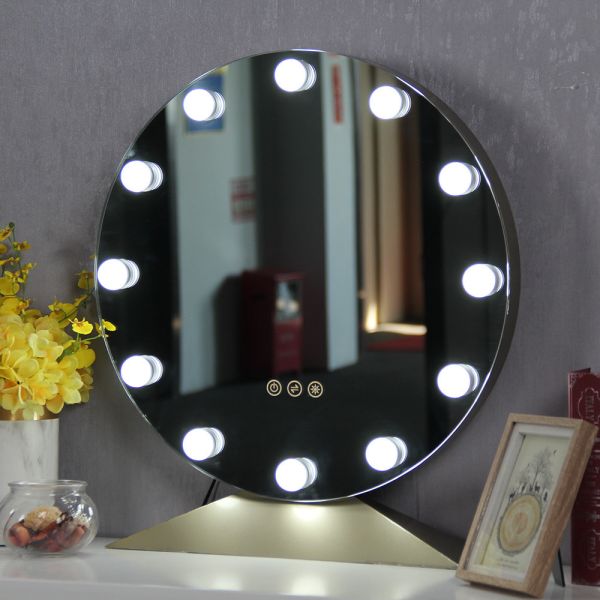 Quality Touch Sensor Makeup Mirror With Lights Round Cosmetic Mirror With Color Temperature Adjustment for sale