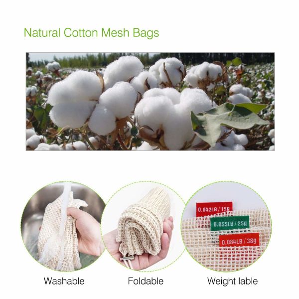 Quality BSCI GOTS Organic Cotton Drawstring Bags Mesh SMETA For Fruit Vegetable for sale