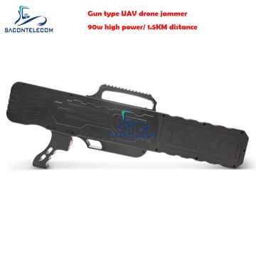 Quality Portable Drone Signal Jammer 2KM Distance Gun Type 90w Powerful for sale