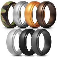 Quality Silicone Wedding Ring for Men Step Edge Sleek Design 4 Packs Singles Moulding for sale