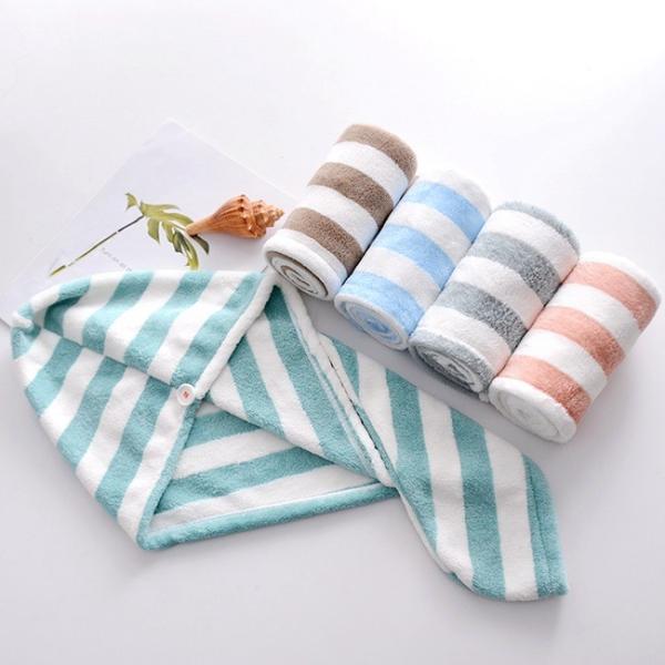 Quality Super Dry Stripe Microfiber Hair Turban Towel For Travel for sale