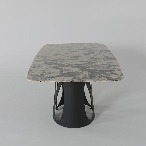 Quality Iron Base Rectangle Dining Table Black Coating Marble Dining Room Sets for sale