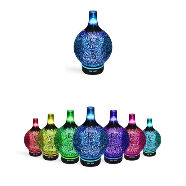 Quality 3D Glass Bottle Firework Night Light LED Ultrasonic Aromatherapy Essential Oil Diffuser for Household Aroma Humidifier for sale