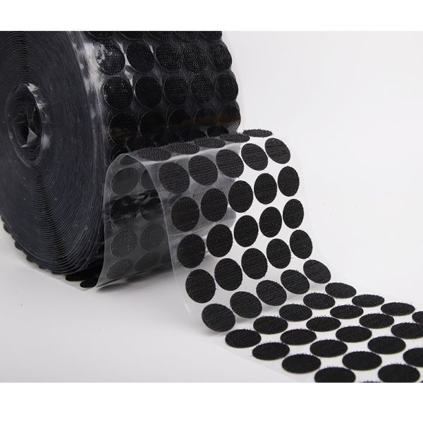 Quality 20mm 30% nylon 70% polyester diameter black hook and loop self adhesive dots for sale