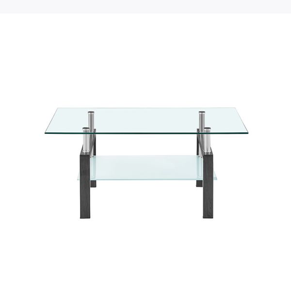 Quality Rectangular Custom Glass Top Coffee Table Durable Tempered Glass Side Table with shelves for sale