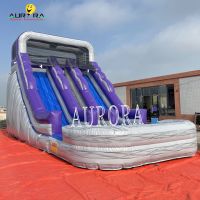 Quality Custom Purple Gray Inflatable Water Slide With Climbing Wall For Adventure for sale