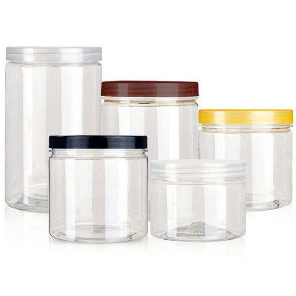 Quality 500ml 85mm Wide Mouth Round Plastic Canisters Clear Storage Jars for sale