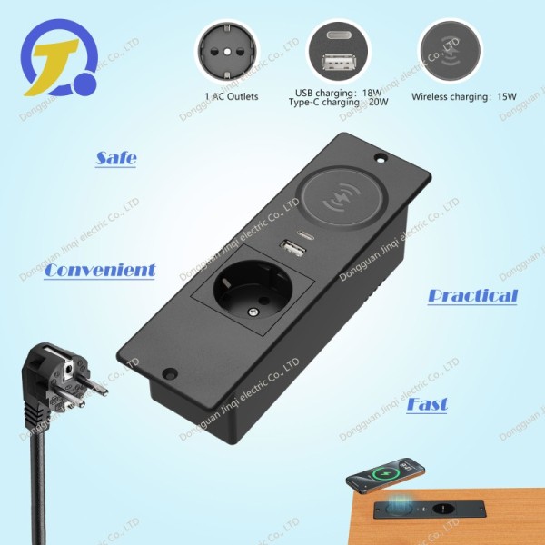 Quality Multifunctional embedded desktop socket with wireless charging usb fast charging and ac power perfect for office desks and conference room setups for sale