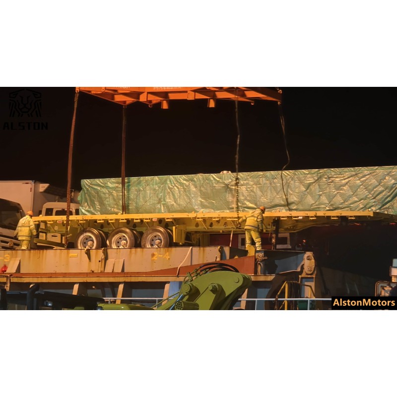 Flatbed Semi Trailer Loading onto Bulk Vessel