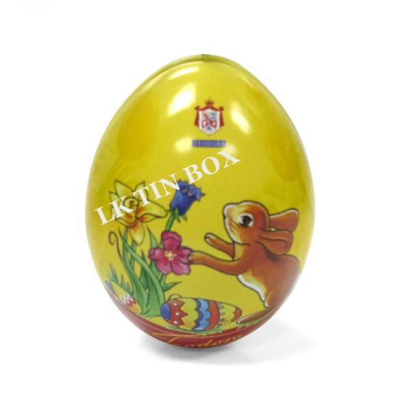 Quality Egg Shaped Jelly Bean Tin Can For Easter Holiday , Decorative Tin Boxes for sale