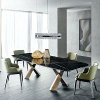 Quality Contemporary Modern Luxe X Base Ceramic Marble Dining Table for sale