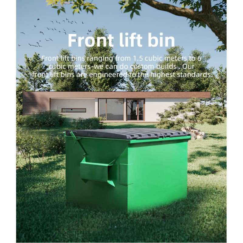 Front lift bin exterior view showing construction and design