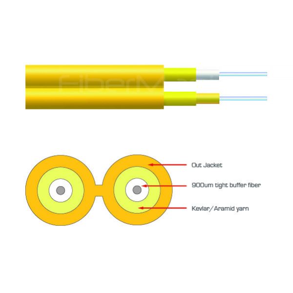 Quality Indoor Duplex Zipcord Fiber Optic Cable Yellow OS2 Single Mode 2.0mm PVC for sale