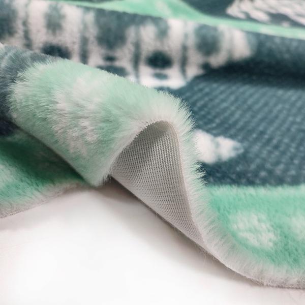 Quality Printed Rabbit Plush Green Fake Fur Material 330gsm 150D for sale
