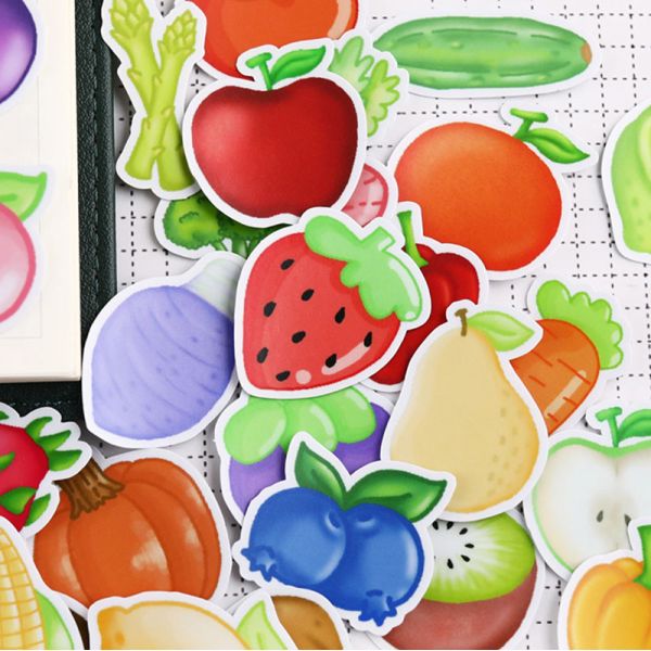 Quality Vegetable Fruit Die Cut Kiss Cut Stickers Roll Pineapple Grape Pear Blueberry for sale