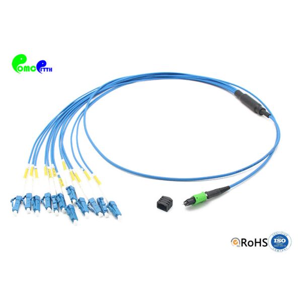 Quality SM 12F Fanout 2.0mm MPO Trunk Cable MPO male - LC UPC Harness Cable With LSZH Blue Cable Super Low Loss for sale