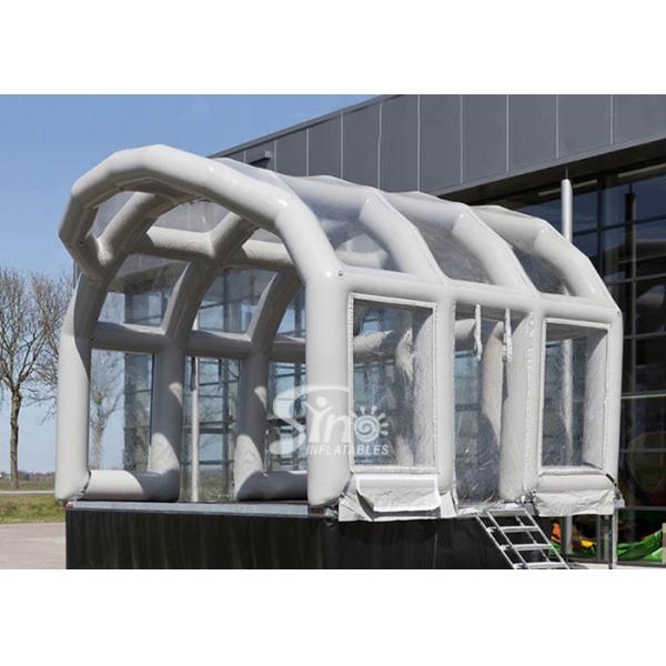 Quality 6x5mts exhibition airtight frame house inflatable stage cover tent with transparent pvc covered on top for sale