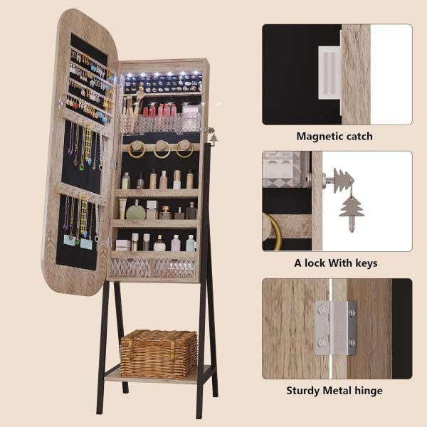 Quality Rectangle Jewelry Armoire Mirror Lockable Full Length Mirror With Storage for sale