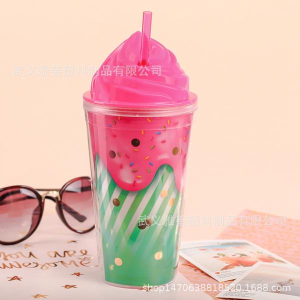 Quality Cream Straw Cup Girl-Themed Plastic Double-Layer Water Cup Gift Logo Customizati for sale