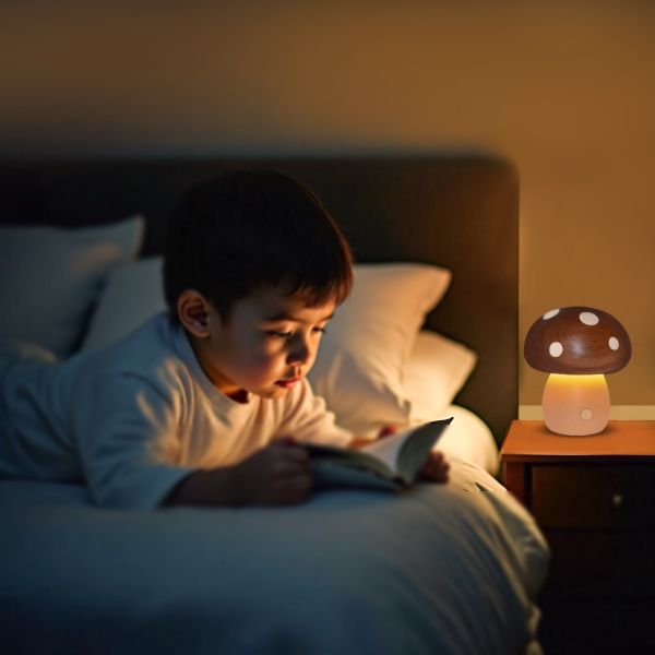 Quality Our Natural Wood Mushroom Light Offers Gentle Illumination Ideal for Bedtime Stories for sale