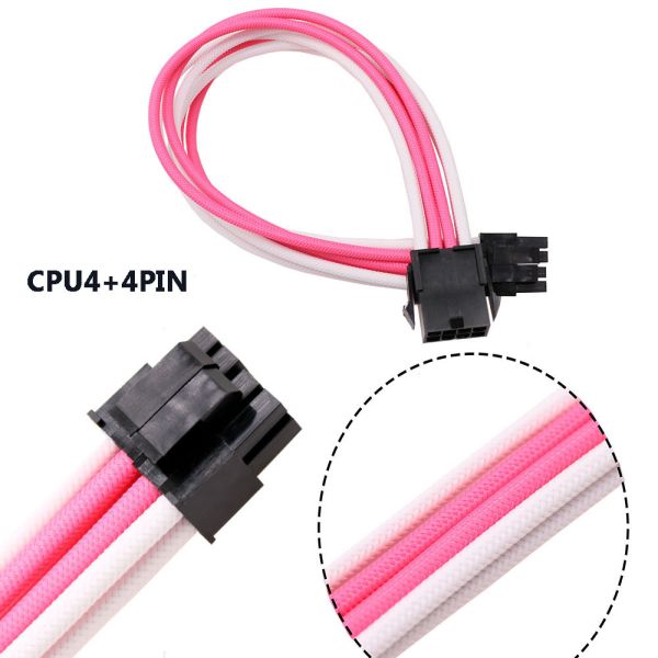 Quality Power Supply braided Sleeved extension cable kit psu cable kit white&pink 18awg for sale