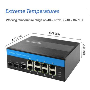 Quality Industrial Gigabit Ethernet L2 Managed Switch 8 X Gigabit Ports 2 X SFP Slots for sale