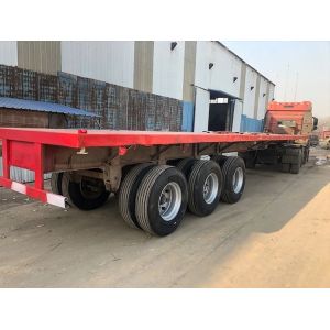 Quality 60 Ton Used Flatbed Semi Trailer , 40ft 3 Axle Flatbed Semi Trailer for sale