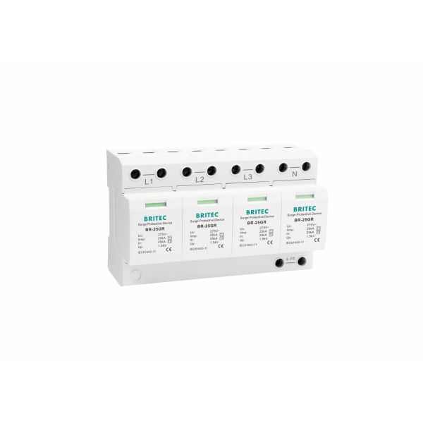 Quality 25kA Three Phase 4P Type 1 Class I Lightning Surge Protector BR-25GR 4P for sale