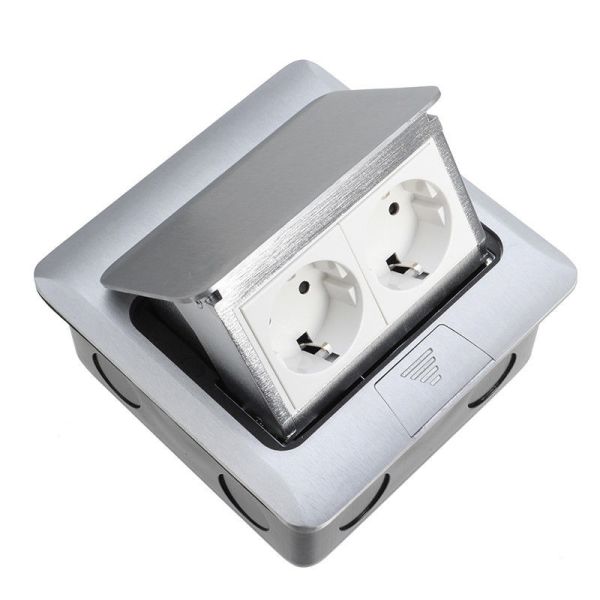 Quality Popular Silver EU Plug Pop Up Double Floor Socket / 2 Gang Power Socket for sale