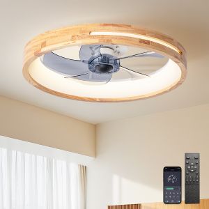 Quality wholesale 20-Inch LED Ceiling Fan 5 Wooden Leaves Custom Remote Control Dimming for sale