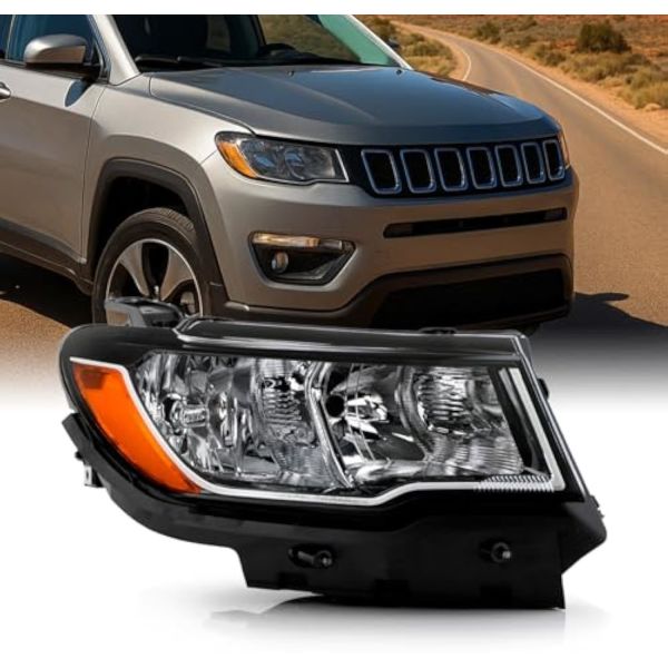 Quality 2017-2022 Jeep Compass Halogen OE Style Headlights-Passenger Right Black Housing Replacement for sale