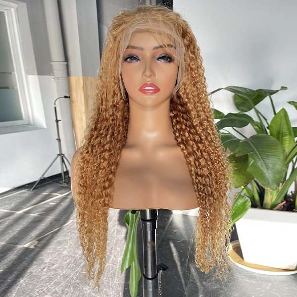 Quality #27 Honey Blonde Human Hair Lace Wig Glueless Kinky Curly Full Lace for sale