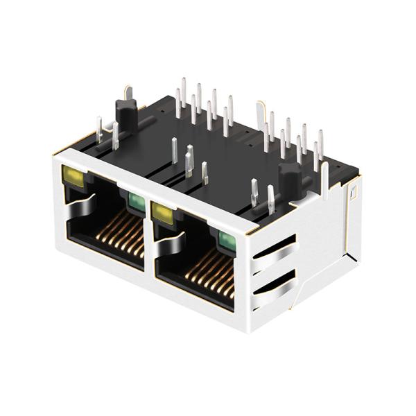 Quality JXR8-1001NL 1x2 Port 10/100 Base-T G/Y Led Ethernet Lan Port Network Jack RJ45 for sale