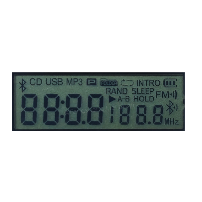 Custom monochrome 7 segment LCD display module showing segmented display panel design