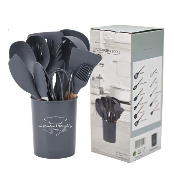 Quality Silk Printing or Debossed Logo 12PCS Silicone Kitchen Utensils Set with Plastic for sale