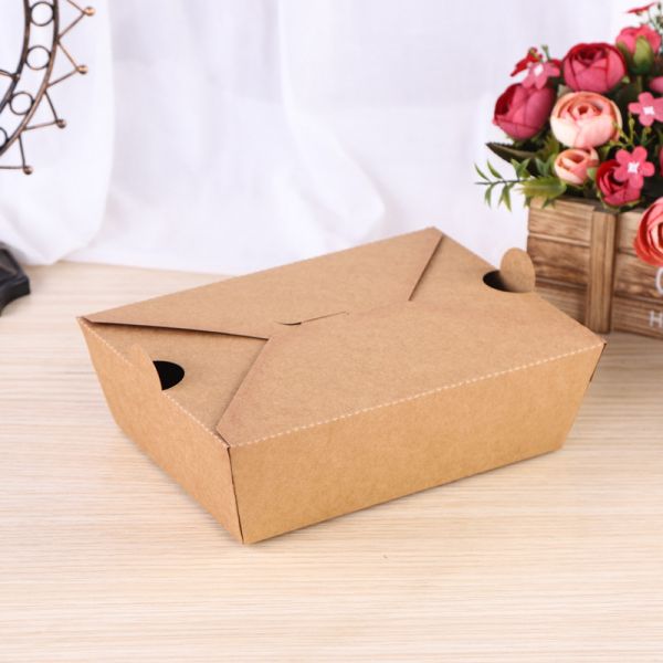 Quality Biodegradable Food Packaging Boxes Takeway Bento Lunch Box Kraft Paper for sale