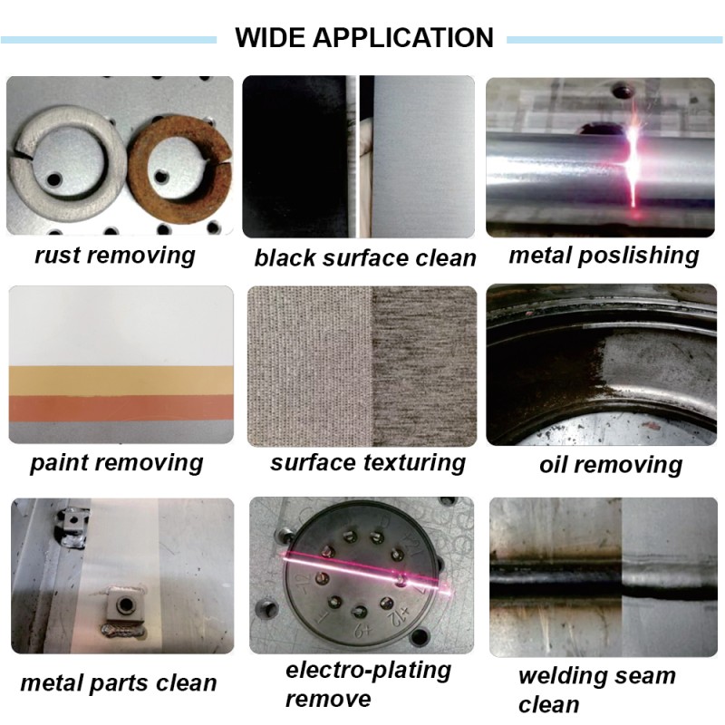 Close-up view of laser cleaning head and components