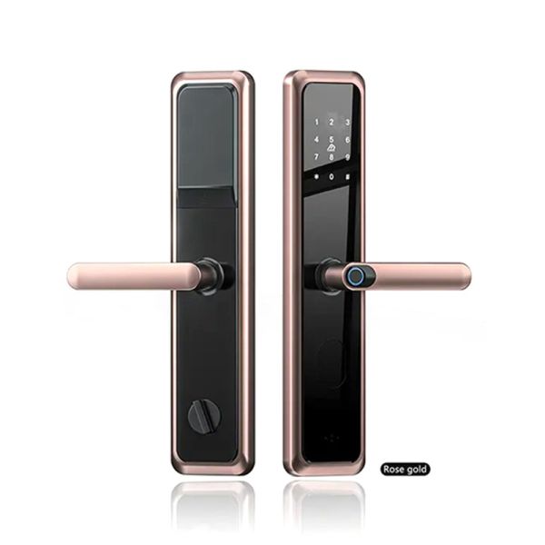 Quality Semi Auto Smart Handle Front Door Lock Fingerprint Code Card Key TTLock Access for sale
