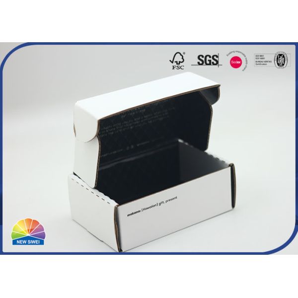 Quality E Flute White Corrugated Mailer Box Double Side Printed Logo Glossy Lamination for sale