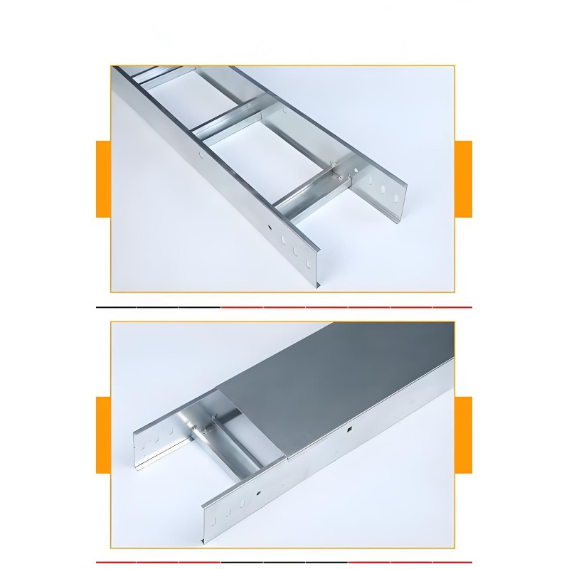Ladder type cable tray showing trapezoidal structure and installation