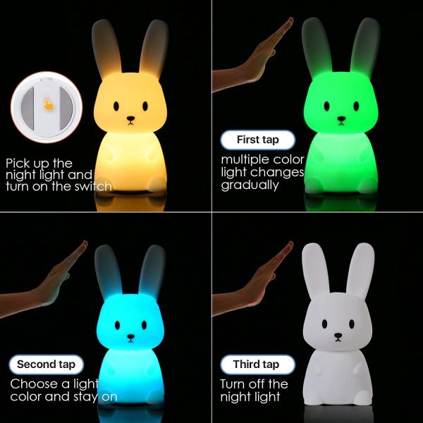 Quality Bunny Cute 3 Hours 7 Colors Silicone LED Night Light For Camping Reading for sale