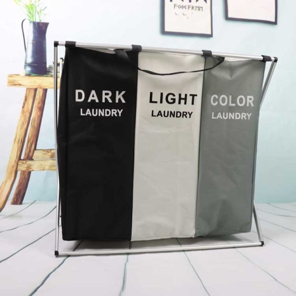 Quality Breathable Divided Laundry Hamper With 3 Compartment Washable Sortable Oxford for sale