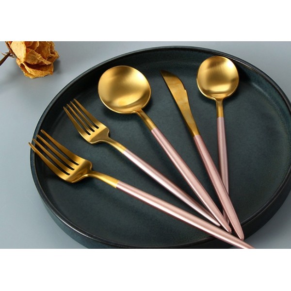 Quality FDA Gold And Pink Plated Stainless Steel Cutlery Set For Wedding for sale
