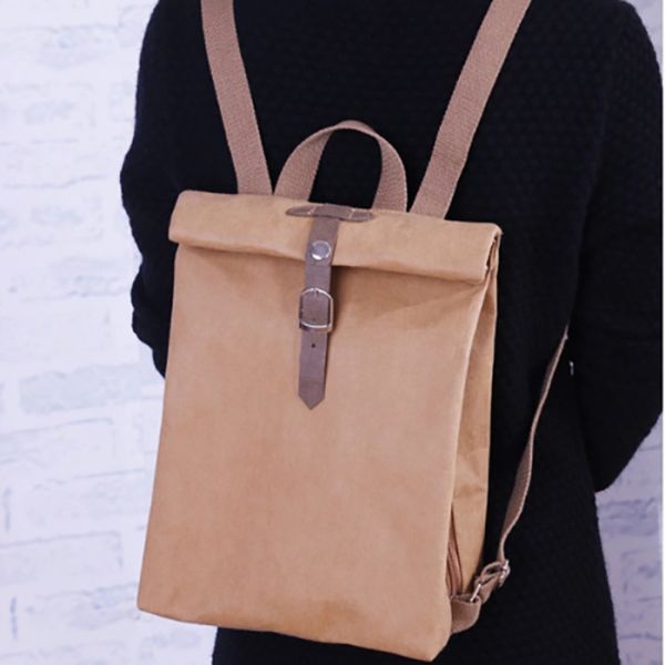 Quality Nature color washable waterproof untearable paper foldable light outdoor backpack for sale