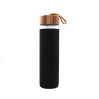 Quality Silicone Sleeve Bamboo Lid 600ml BPA Free Glass Water Bottle for sale