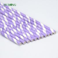 Quality Purple Striped Christmas Paper Straws Biodegradable Eco Friendly for sale